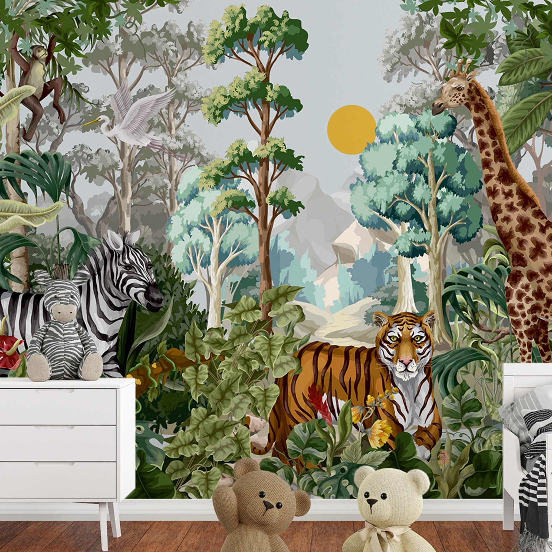 Jungle Animal Wallpaper For Kids Room Decor Tropical Wallpaper For