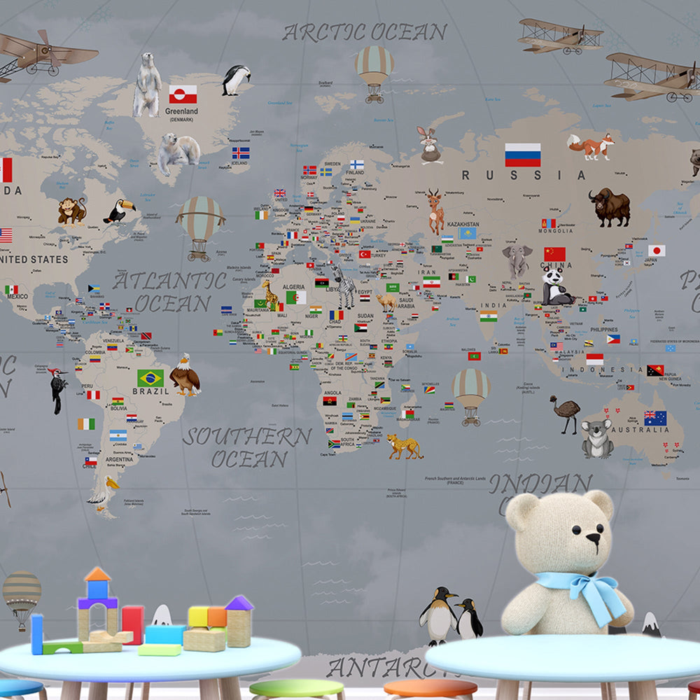 Flags of the World Children Map Wallpaper - Kids Room Decor – Paper ...