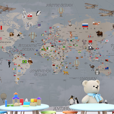 Flags of the World Children Map Wallpaper - Kids Room Decor – Paper ...