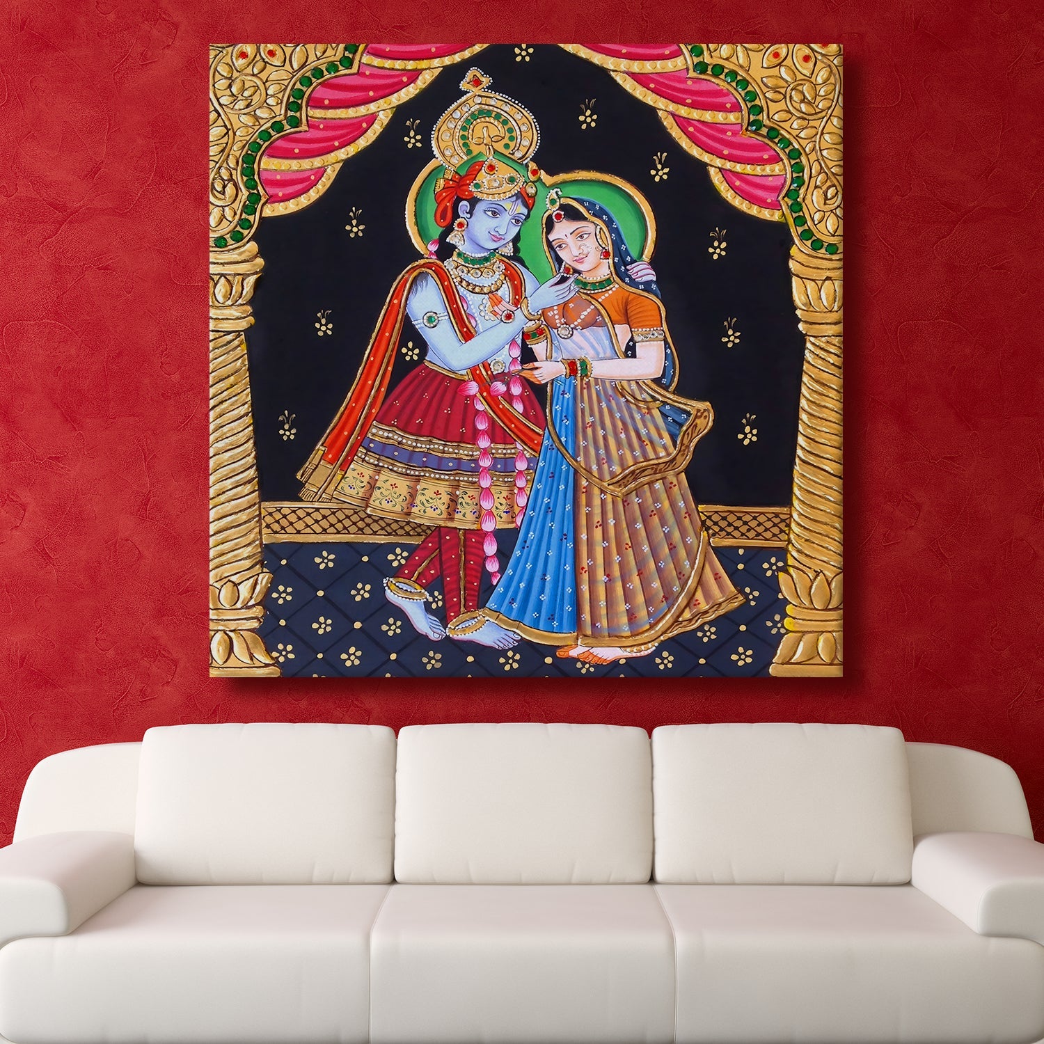 Tanjore Indian Traditional Canvas Painting with Large Framed Canvas ...