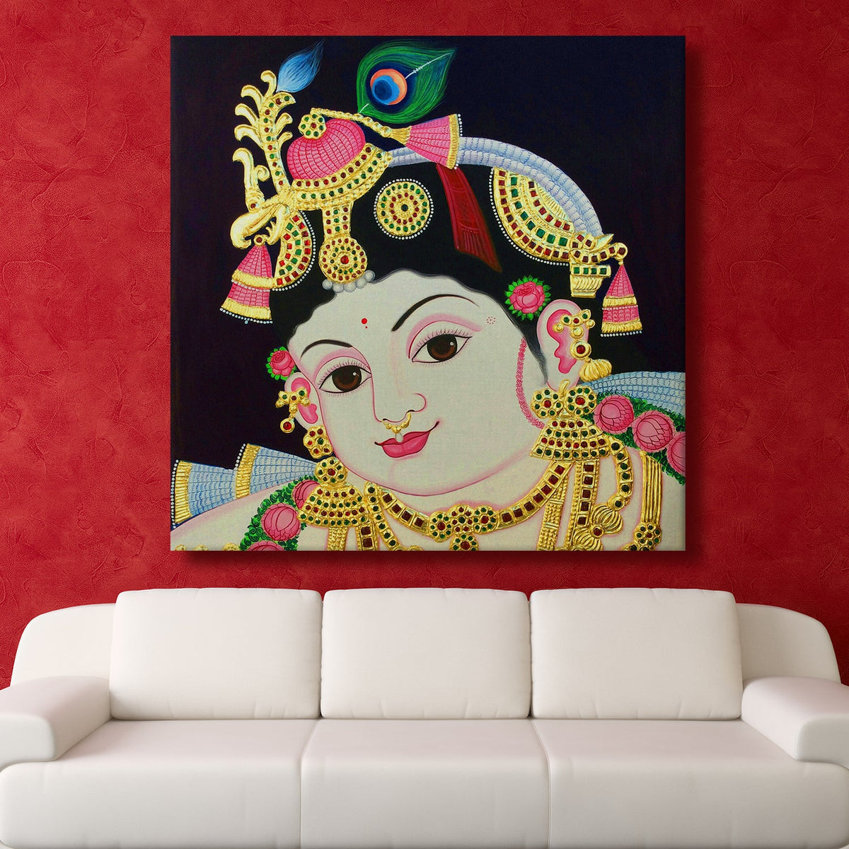 Tanjore Indian Traditional Canvas Painting with Large Framed Canvas ...
