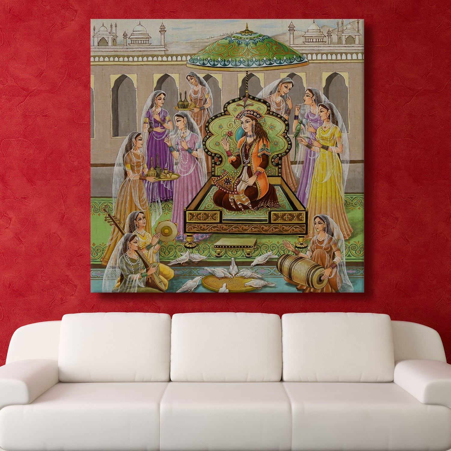 Mughal Indian Traditional Canvas Painting with Large Framed Canvas Wall ...
