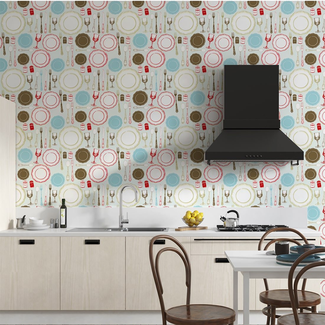 Self Adhesive Dish and glass Multicolor Background kitchen wallpaper ...