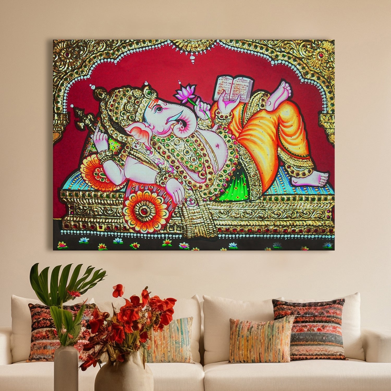 Tanjore Indian Traditional Canvas Painting with Large Framed Canvas ...