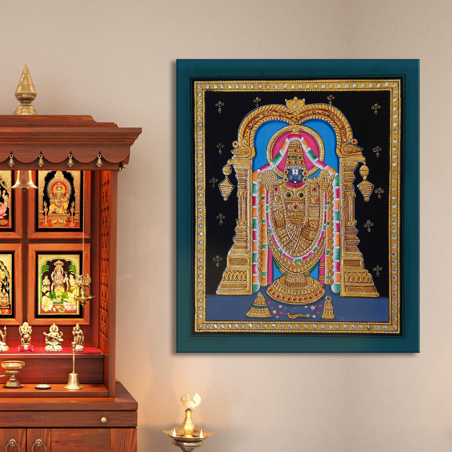 Tanjore Indian Traditional Canvas Painting with Large Framed Canvas ...