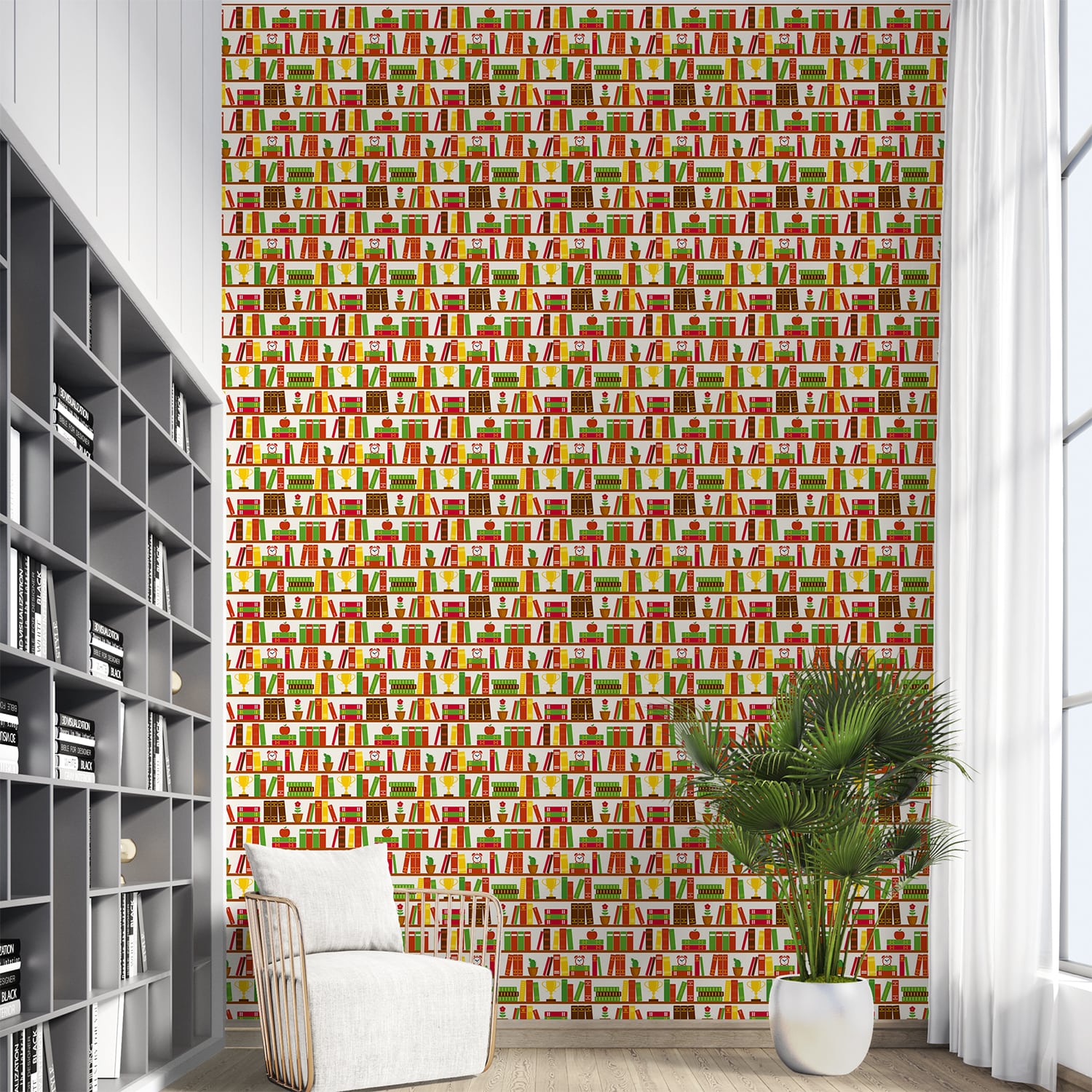 Yellow and Green Book and Trophy wallpaper For Library and Study room ...