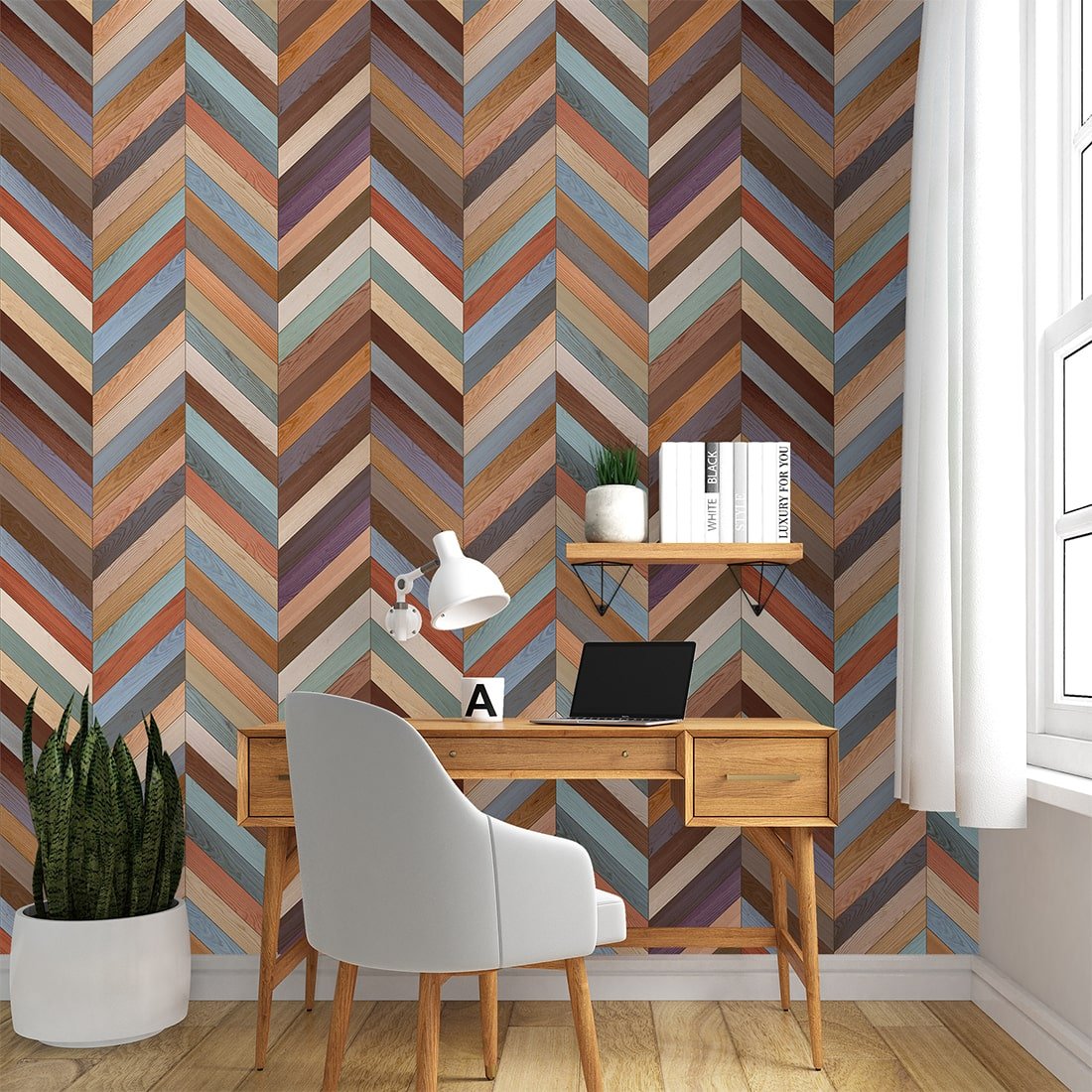 Modern Flair: Zigzag Multicolor Wood Wallpaper for Living Room – Paper ...